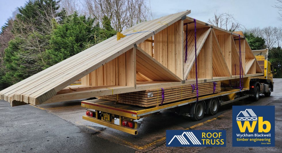 Full load of 16m Long Span Top Hat Trusses in the process of being ...