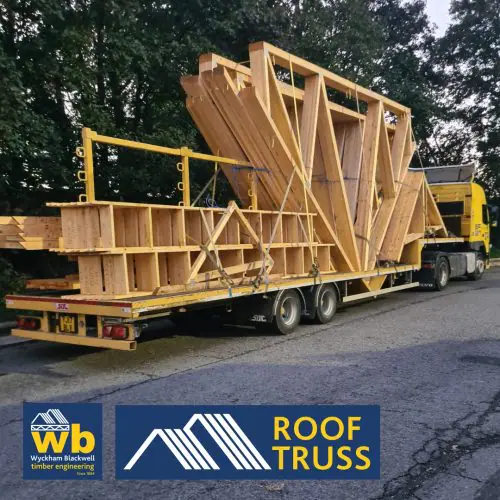 Full Load of 4.5m tall, Stub End Fink Trusses all inverted when loaded ...